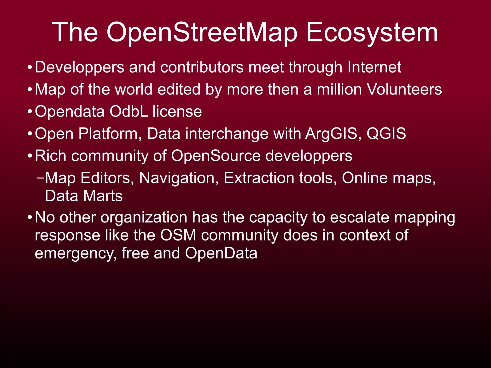 OpenStreetMap Support for Humanitarian Community | PPT