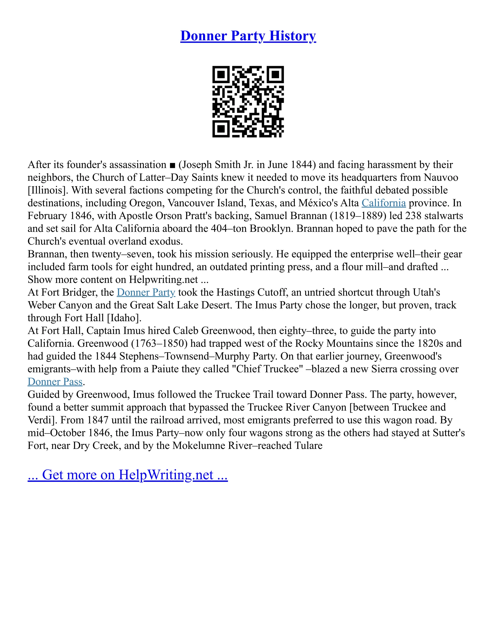 Donner Party History | PDF