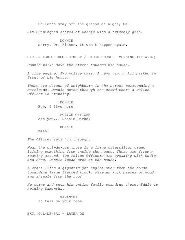 Donnie darko-script-extract (1) | DOCX | Adult & Explicit Sexual Content | Sensitive Topics
