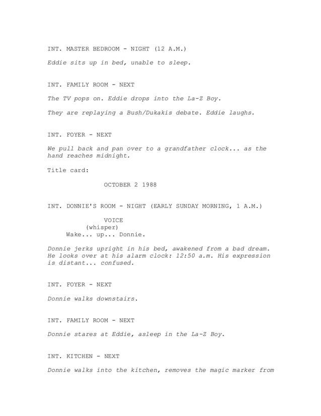 Donnie darko-script-extract (1) | DOCX | Adult & Explicit Sexual Content | Sensitive Topics