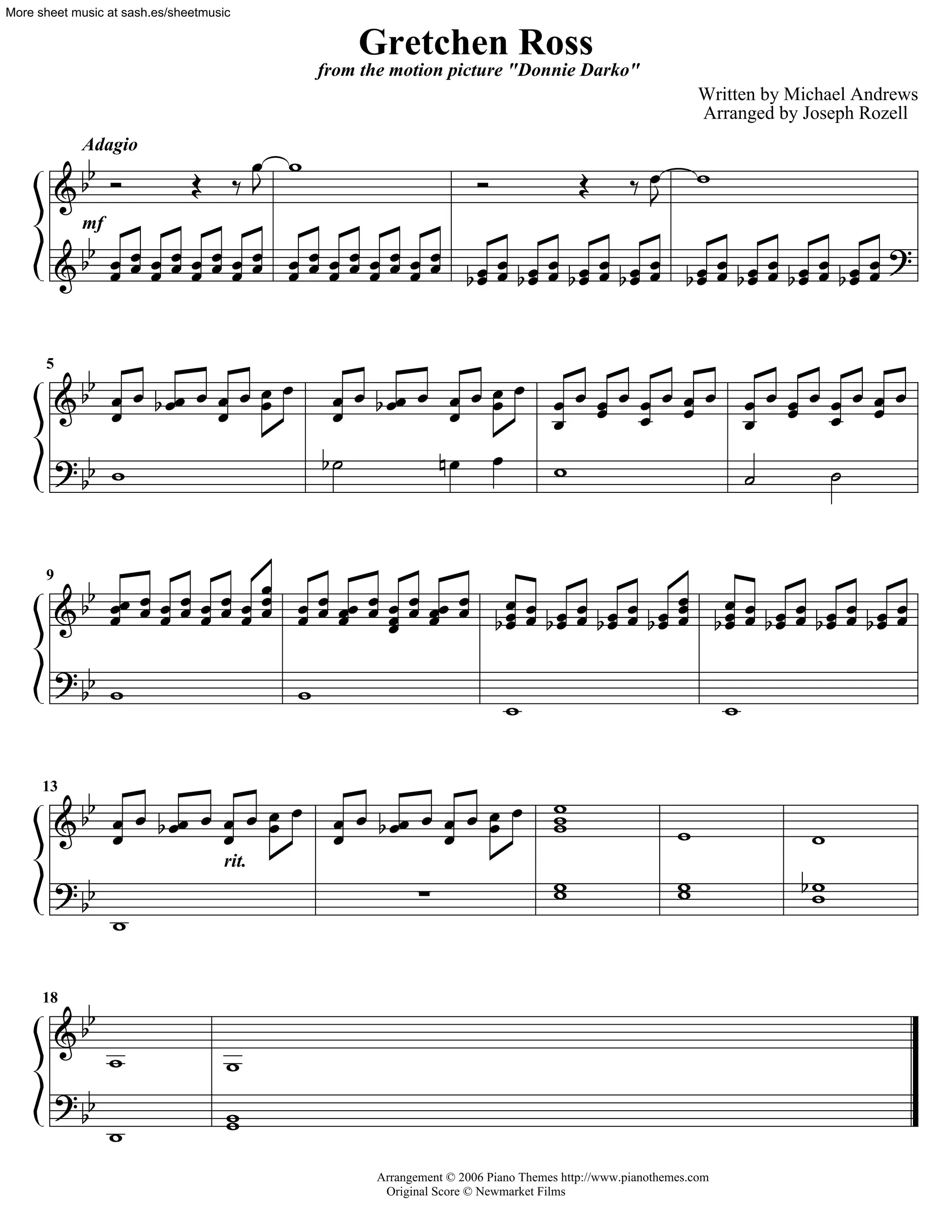 Donnie darko gretchenross - michael andrews [transcription] | PDF