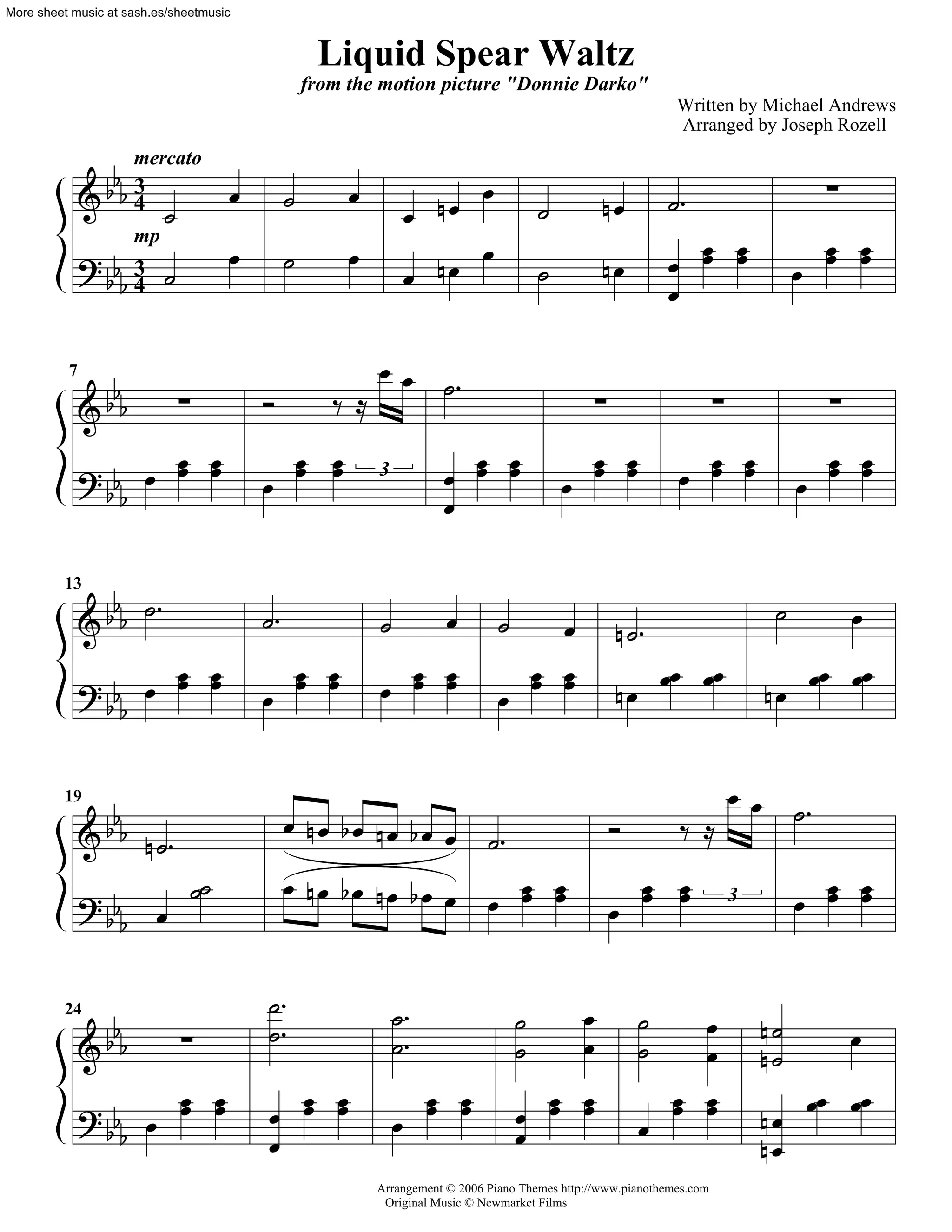 Donnie darko liquid spear waltz - michael andrews [transcription] | PDF