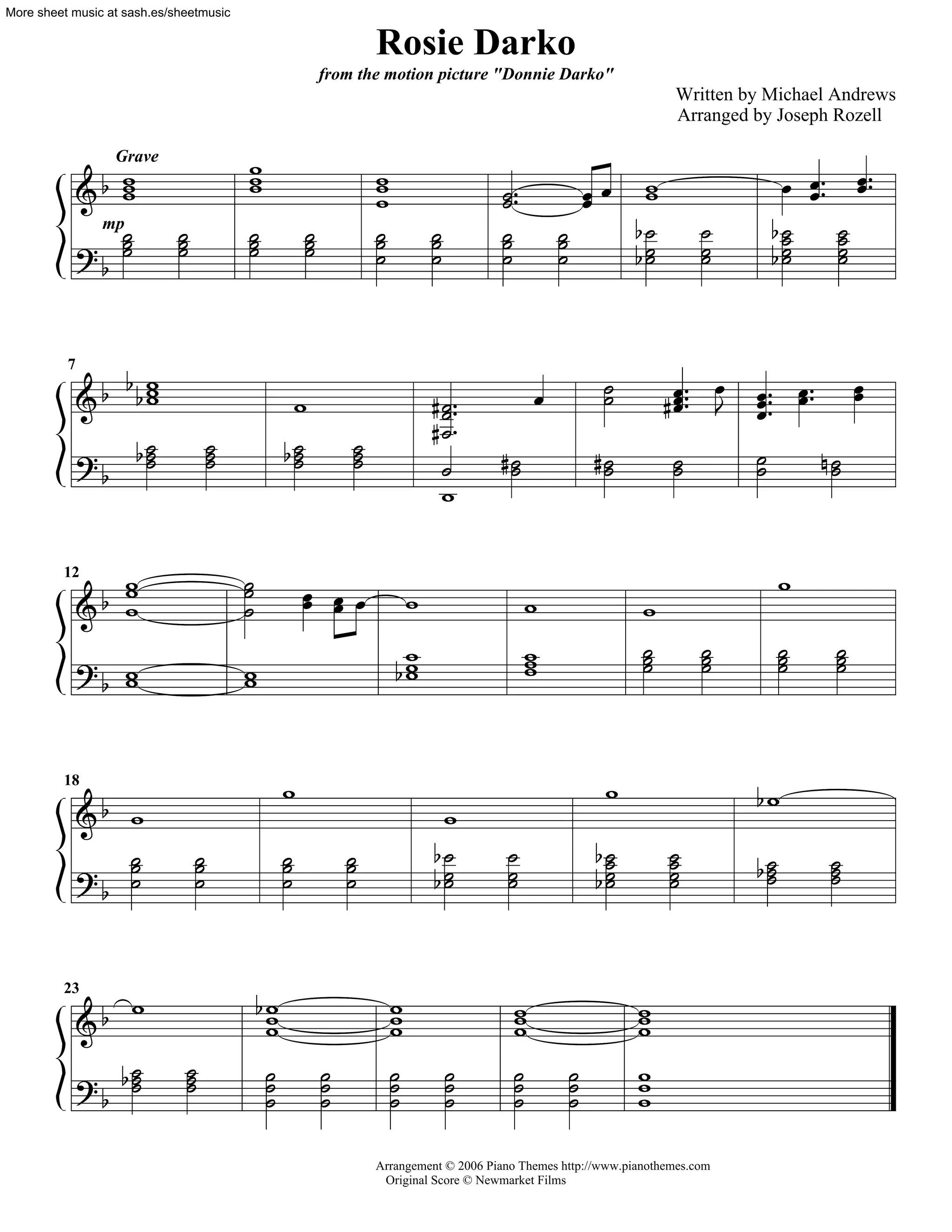 Donnie darko rosie darko - michael andrews [transcription] | PDF