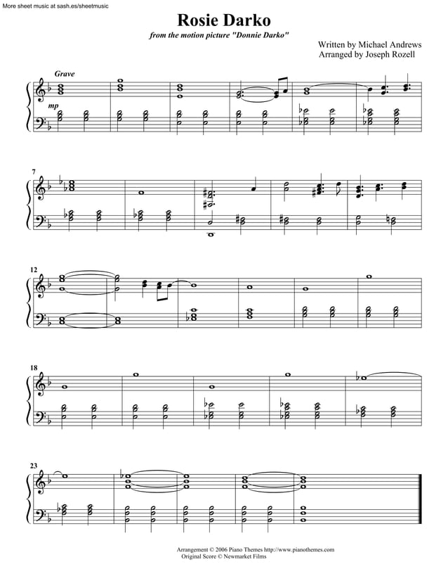 Donnie darko rosie darko - michael andrews [transcription] | PDF