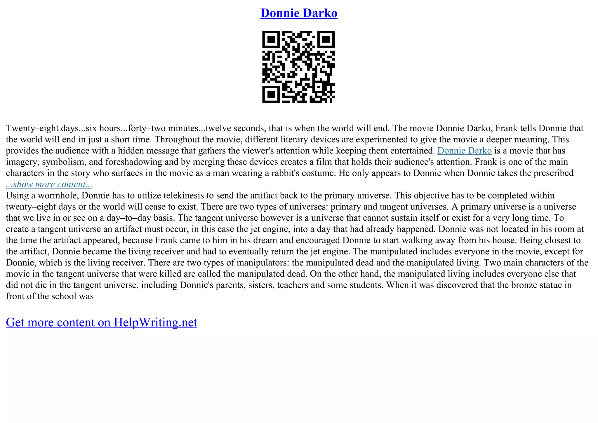 Donnie Darko Analysis | PDF