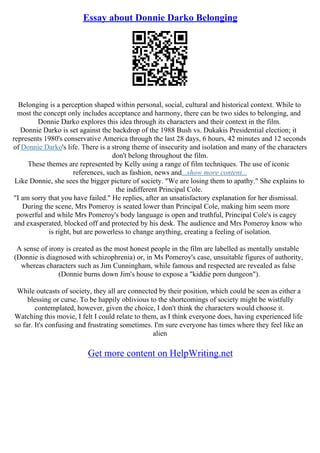 Donnie Darko Essay | PDF