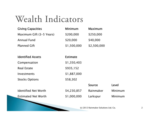 Rainmaker Solutions Sample Donor Profile | PPT