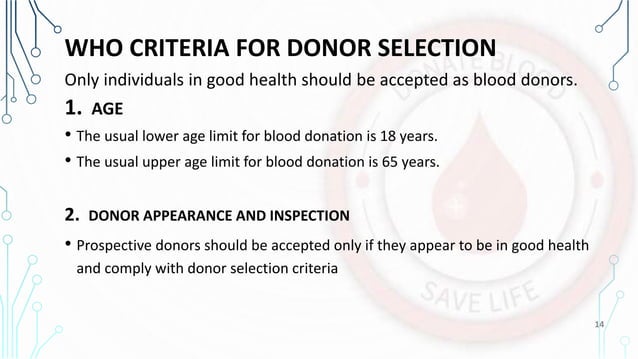 Blood Donor Selection Criteria .pptx | Blood Disorders | Diseases and Conditions