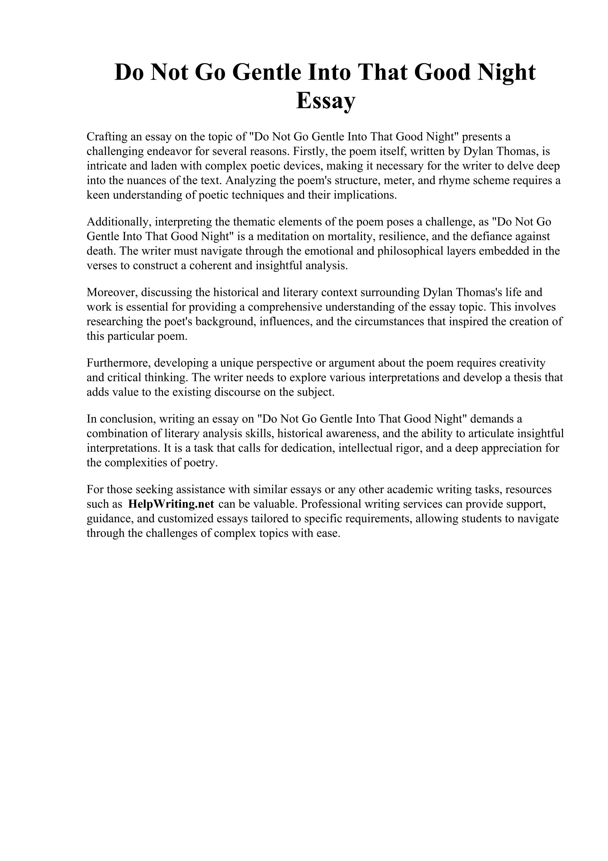 Do Not Go Gentle Into That Good Night Essay.pdfDo Not Go Gentle Into ...