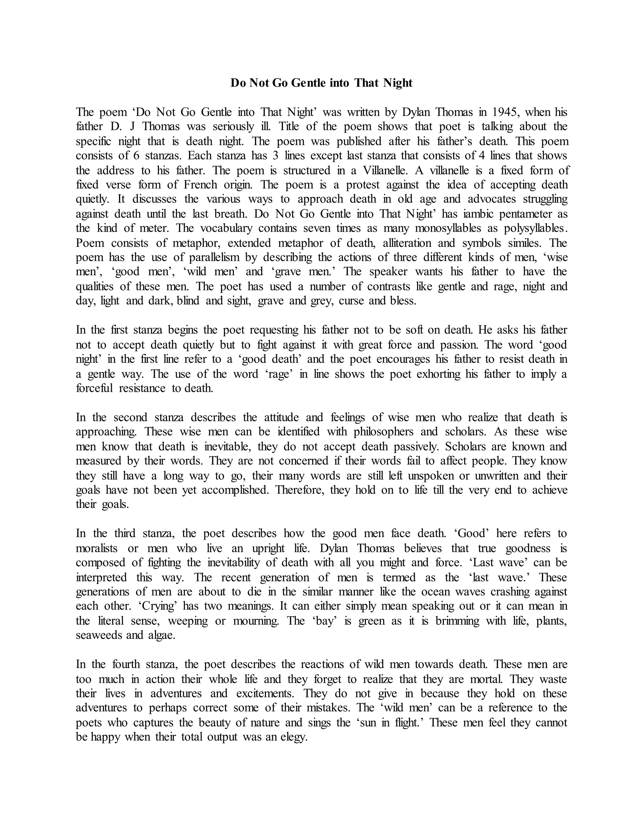 Do not go gentle into that night | DOCX