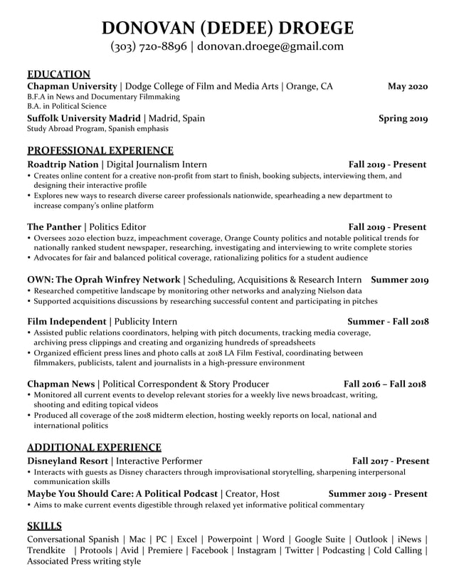 Donovan Dedee Droege Resume | PDF