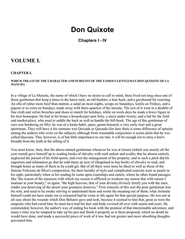 Don quixote chapters i iv | PDF