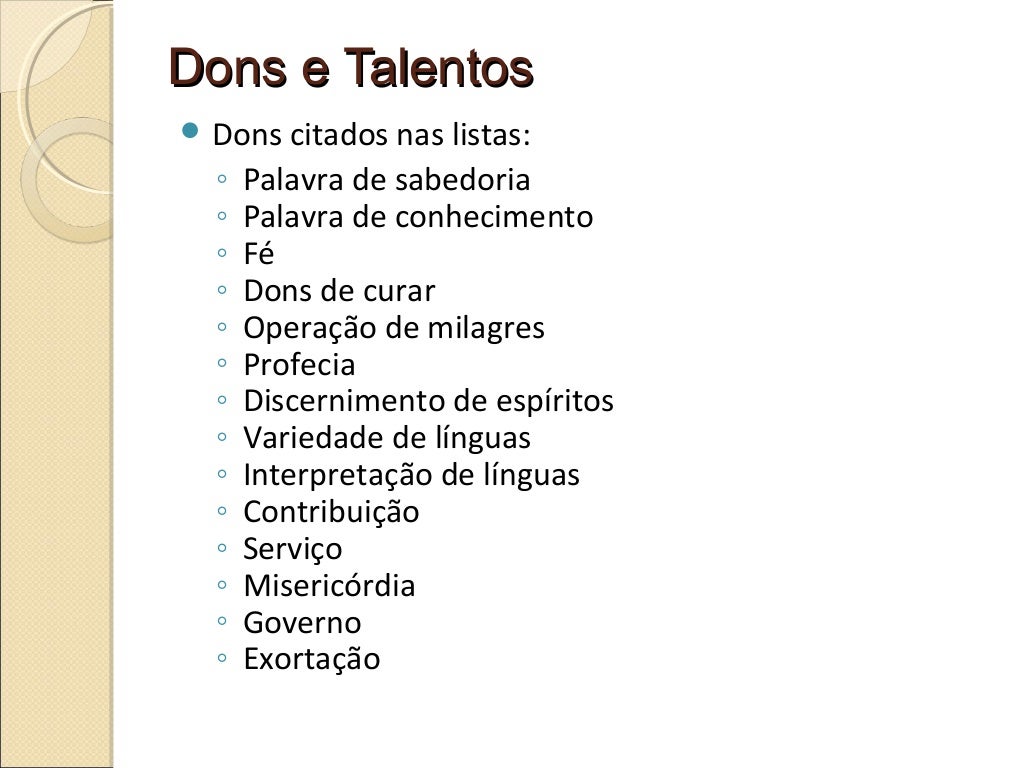 Lista De Dons E Talentos - BRAINCP