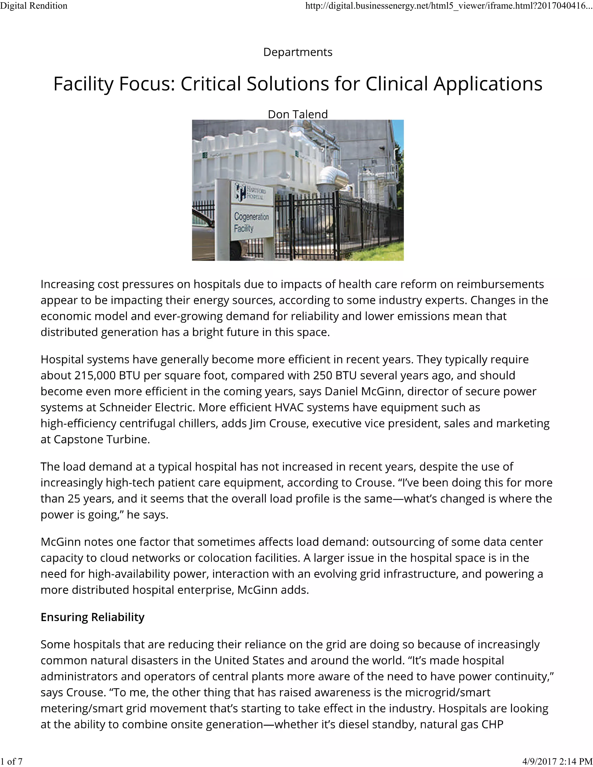 Facility Focus: Critical Solutions for Clinical Applications | PDF