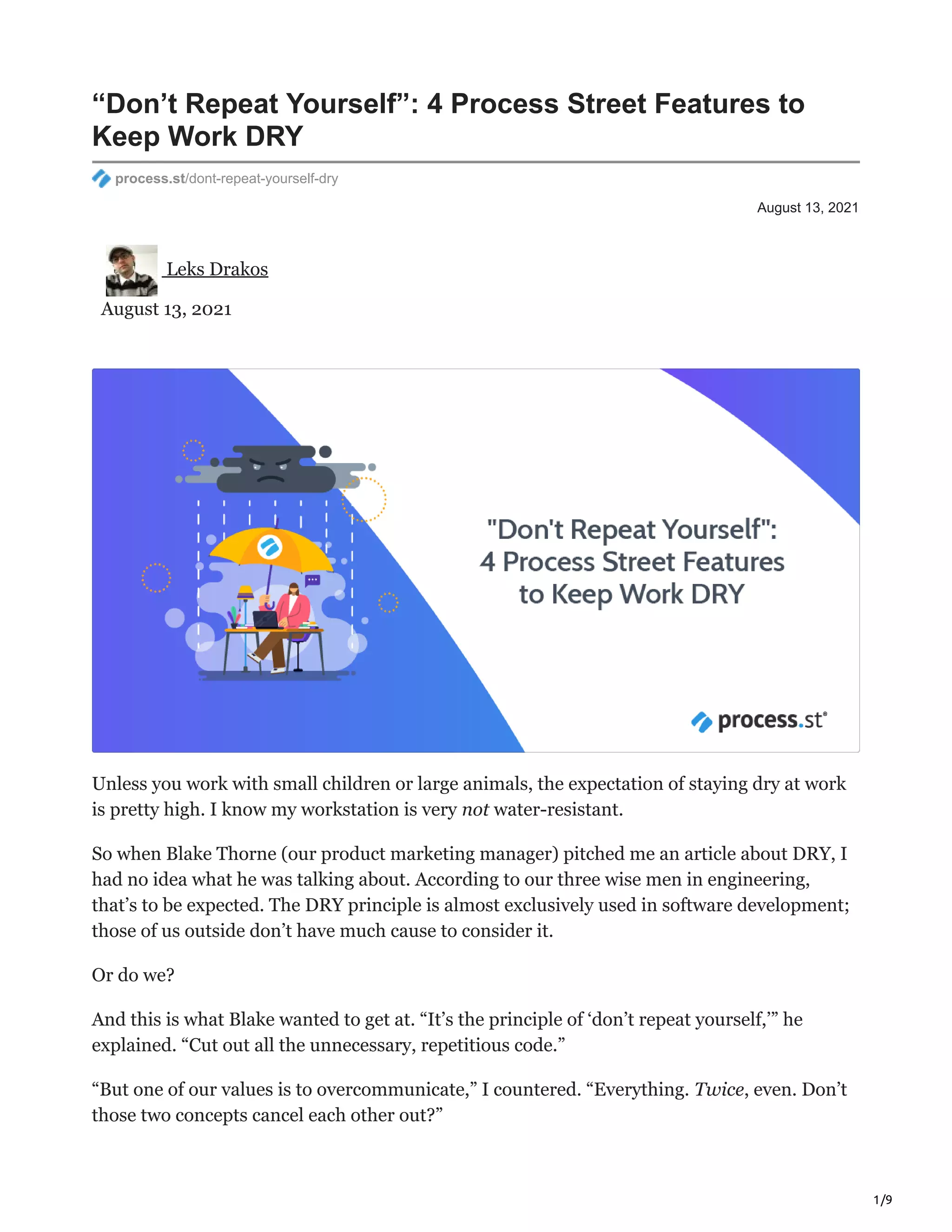 “Don’t Repeat Yourself”: 4 Process Street Features to Keep Work DRY | PDF