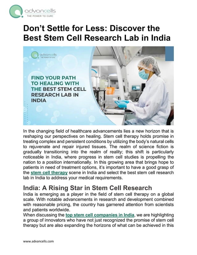 Find Your Path to Healing with the Best Stem Cell Research Lab In India ...