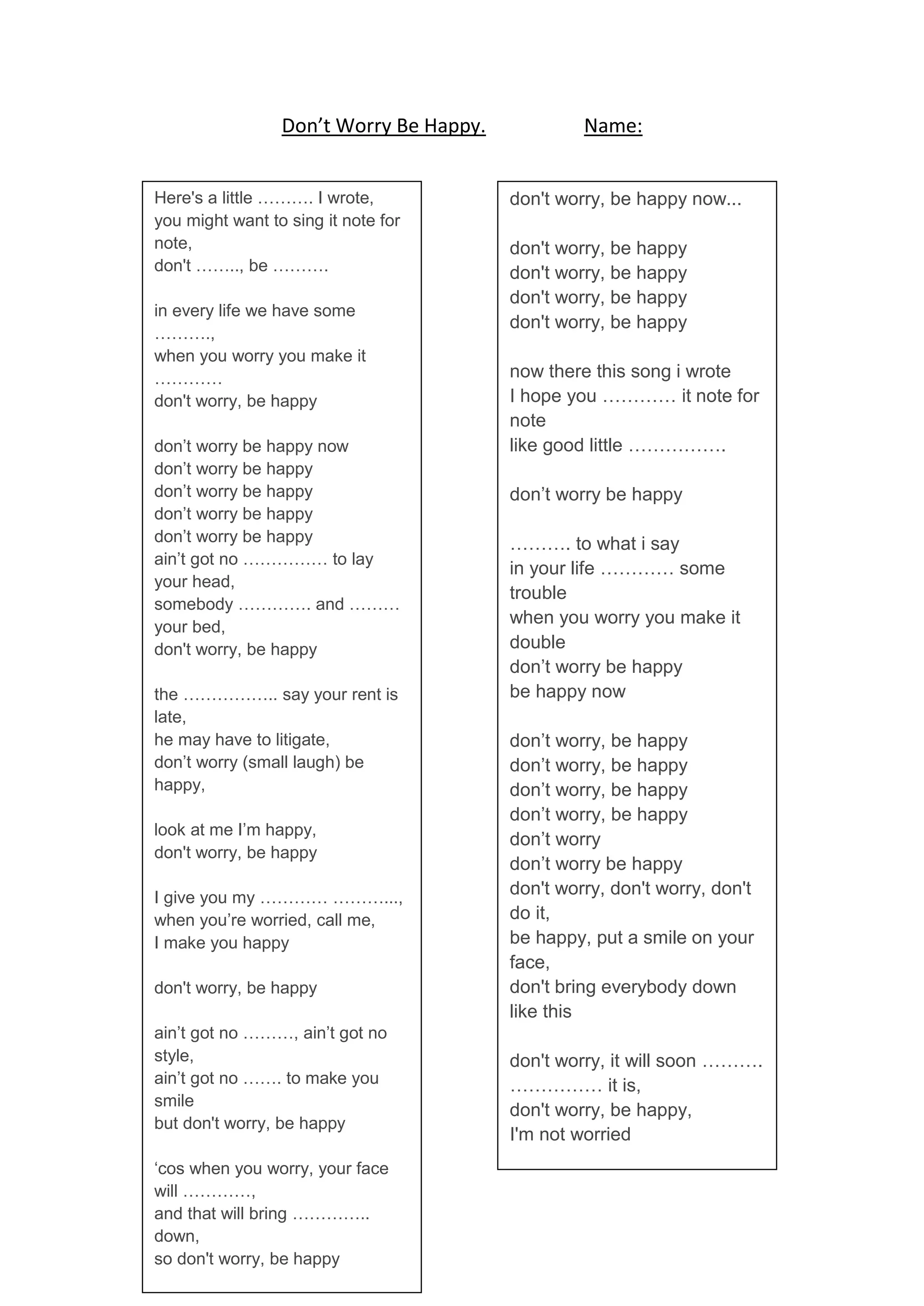 Dont Worry Be Happy | DOCX | Contemporary Hits/Pop/Top 40 | Music