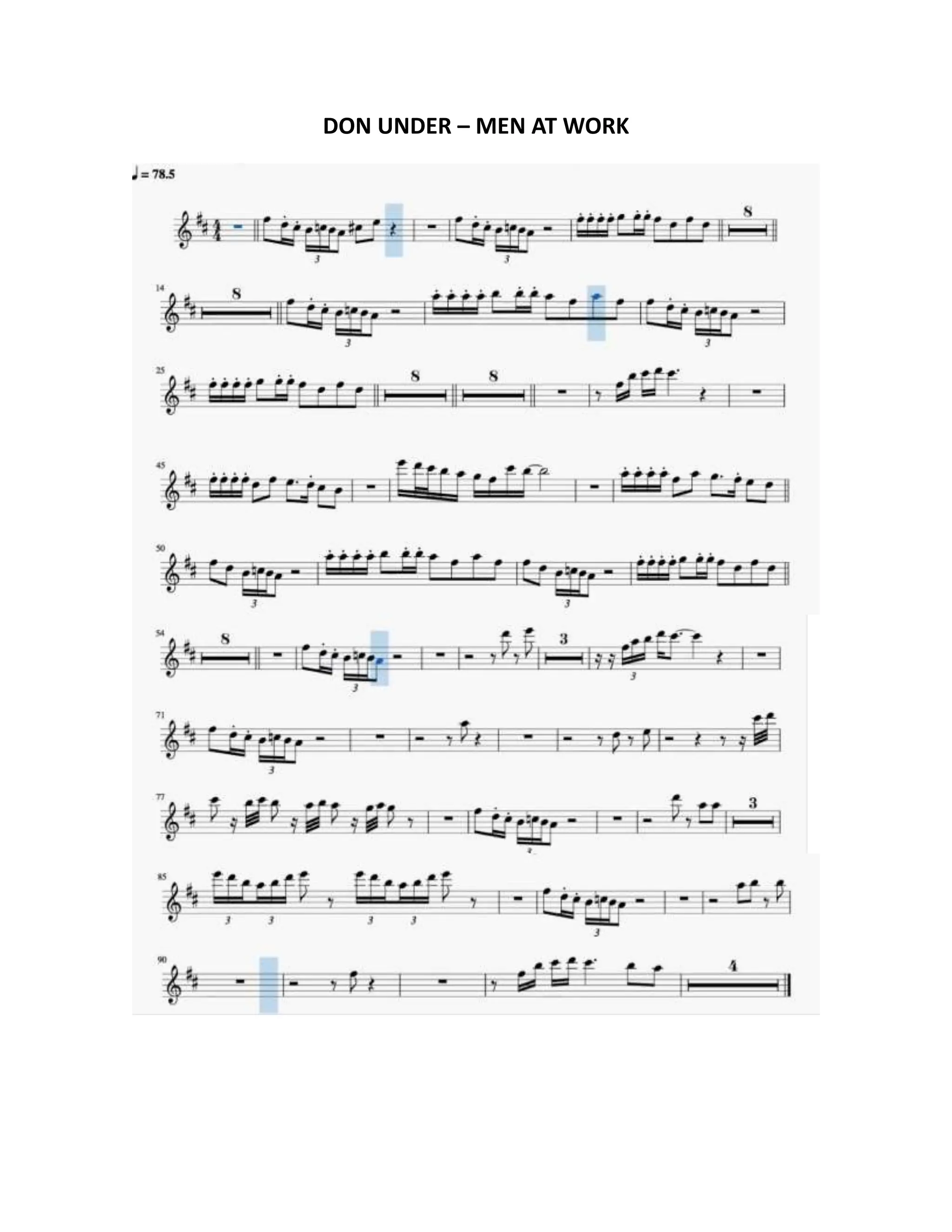 DON UNDER - FLUTE - men at work - sheet music | DOCX