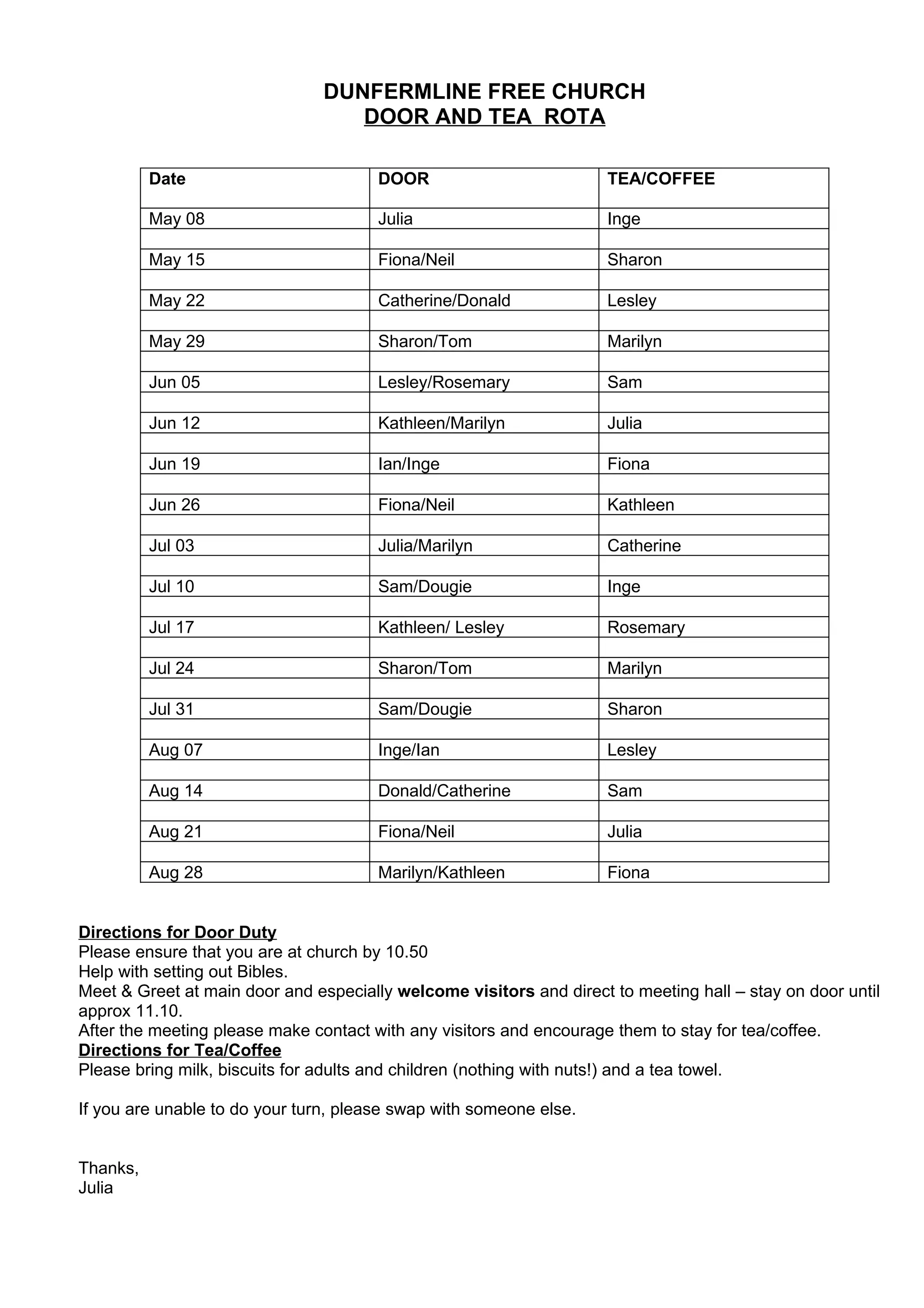 Door rota | DOC