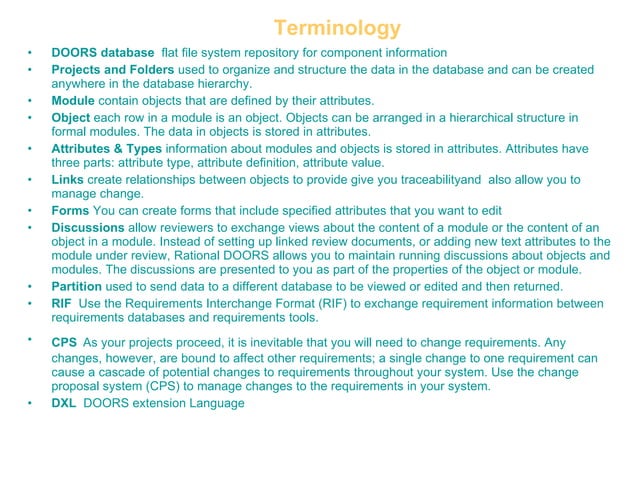 Dynamic Object-Oriented Requirements System (DOORS) | PPT | Databases | Computer Software and ...