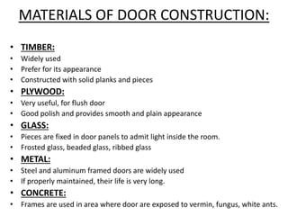types of Doors and windows, | PPTX