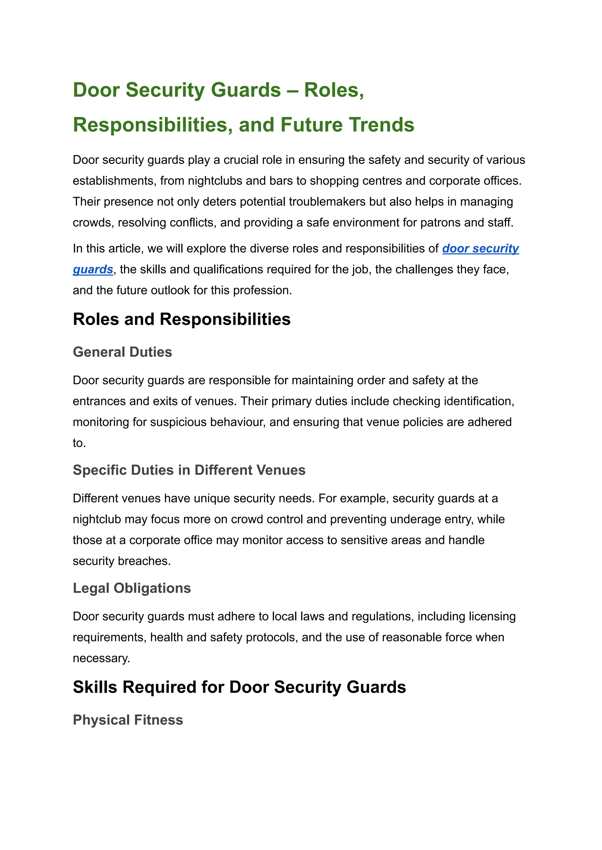 Door Security Guards – Roles, Responsibilities, and Future Trends | PDF
