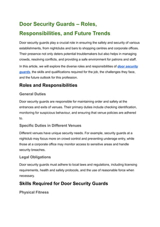 Door Security Guards – Roles, Responsibilities, and Future Trends | PDF