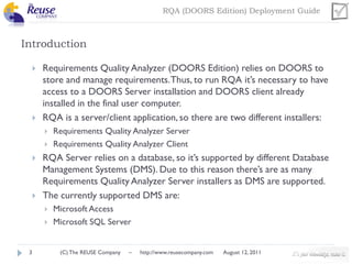 Requirements Quality Analyzer (DOORS Edition): Deployment Guide | PDF
