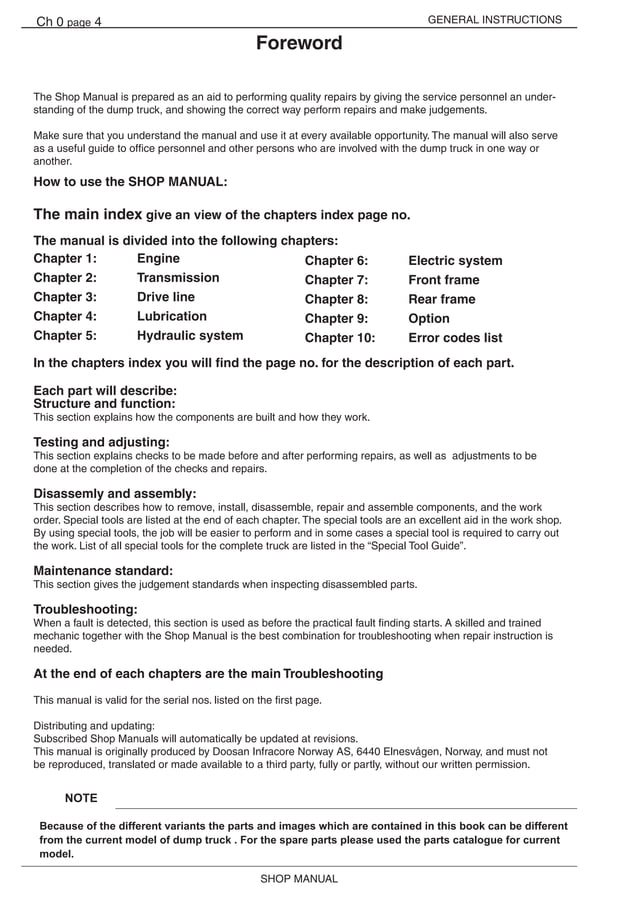 Doosan da30 articulated dump truck service repair manual | PDF