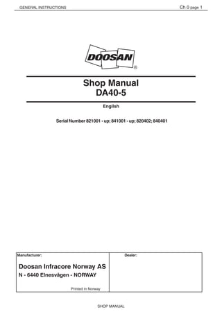 Doosan da40 5 articulated dump truck service repair manual | PDF