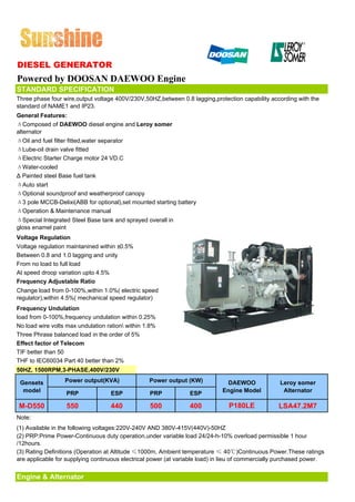 Doosan diesel generator Data Sheet | PDF