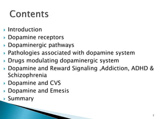 Dopamine, dopaminergic system, parkinson's disease, pharmacotherapy and modulation | PPTX