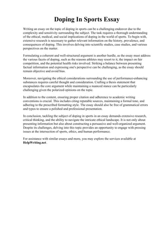 Doping In Sports Essay. Doping control in professional football ...