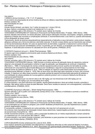 Dor plantas medicinais, fitoterapia e fitoterápicos (uso externo) | PDF