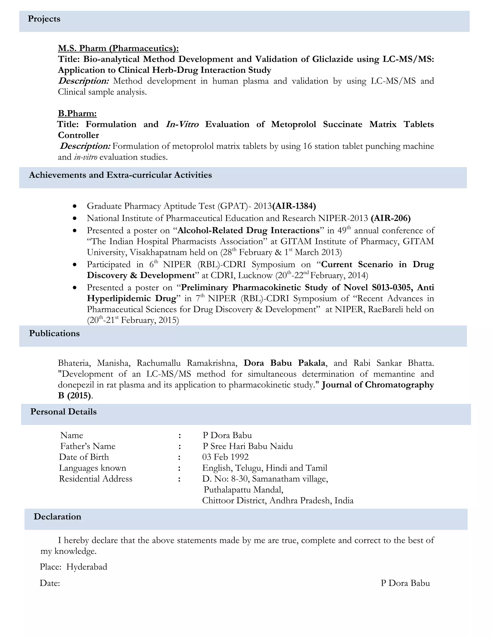 Dora babu resume | PDF