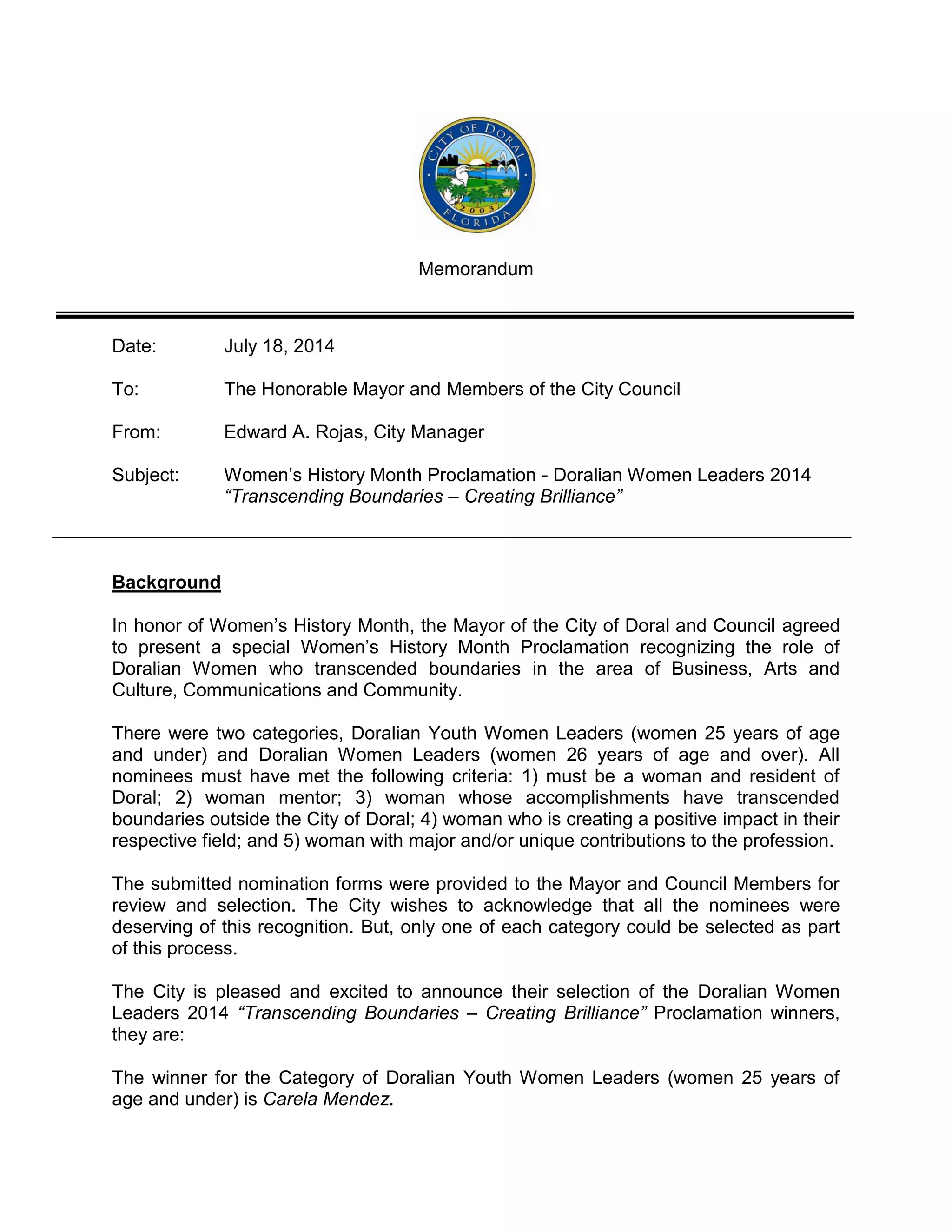 Doralian women leaders award memo (3) | PDF