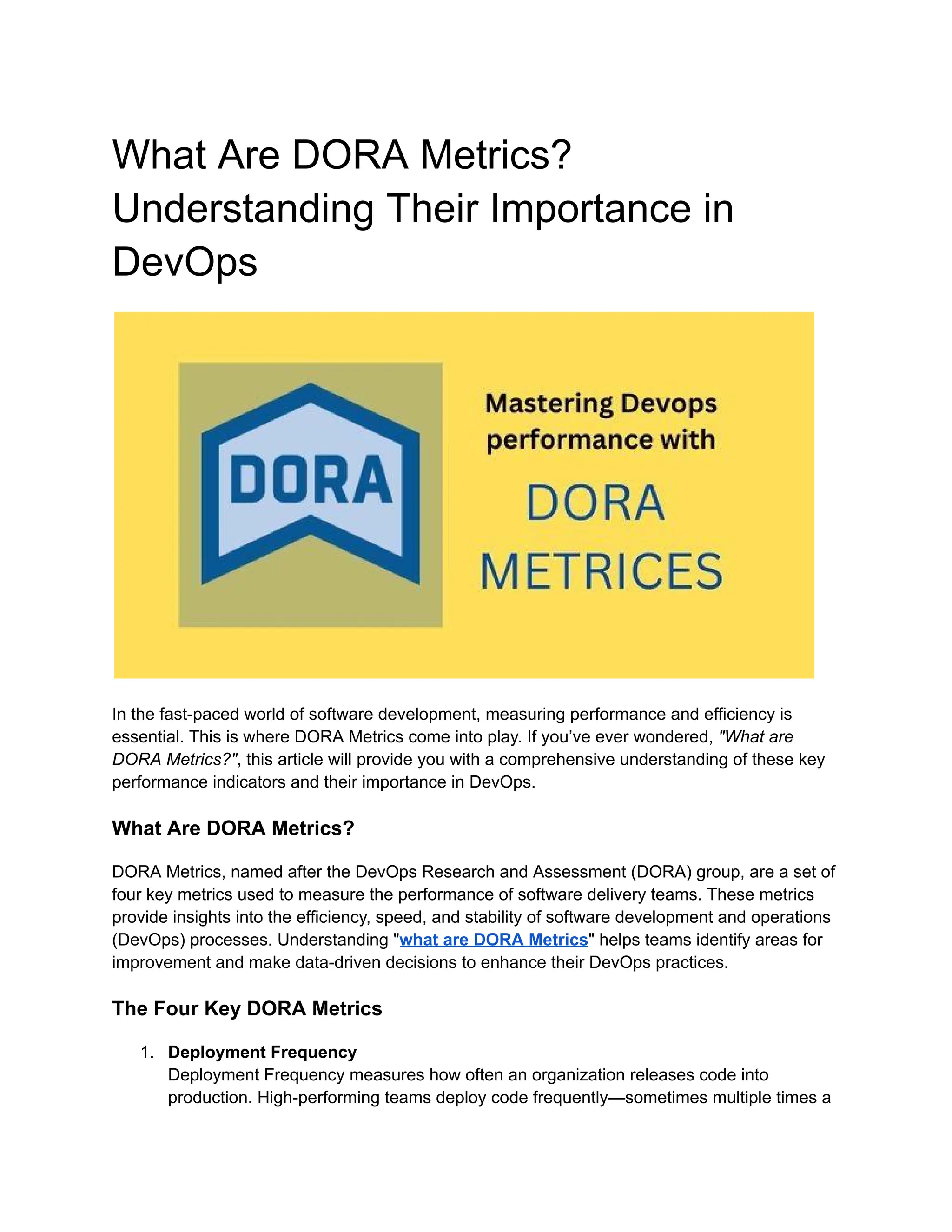 What Are DORA Metrics? Understanding Their Importance in DevOps | PDF
