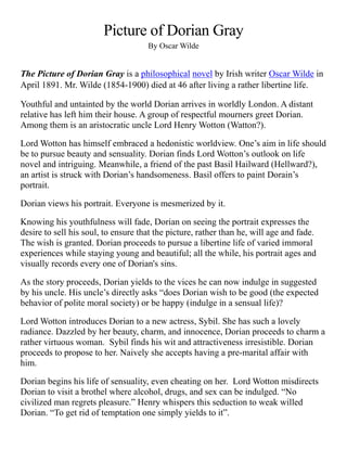 Picture of Dorian by Oscar WIlde review by AHaller | PDF | Bereavement ...