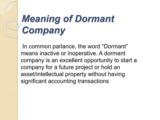 Dormant company | PPT