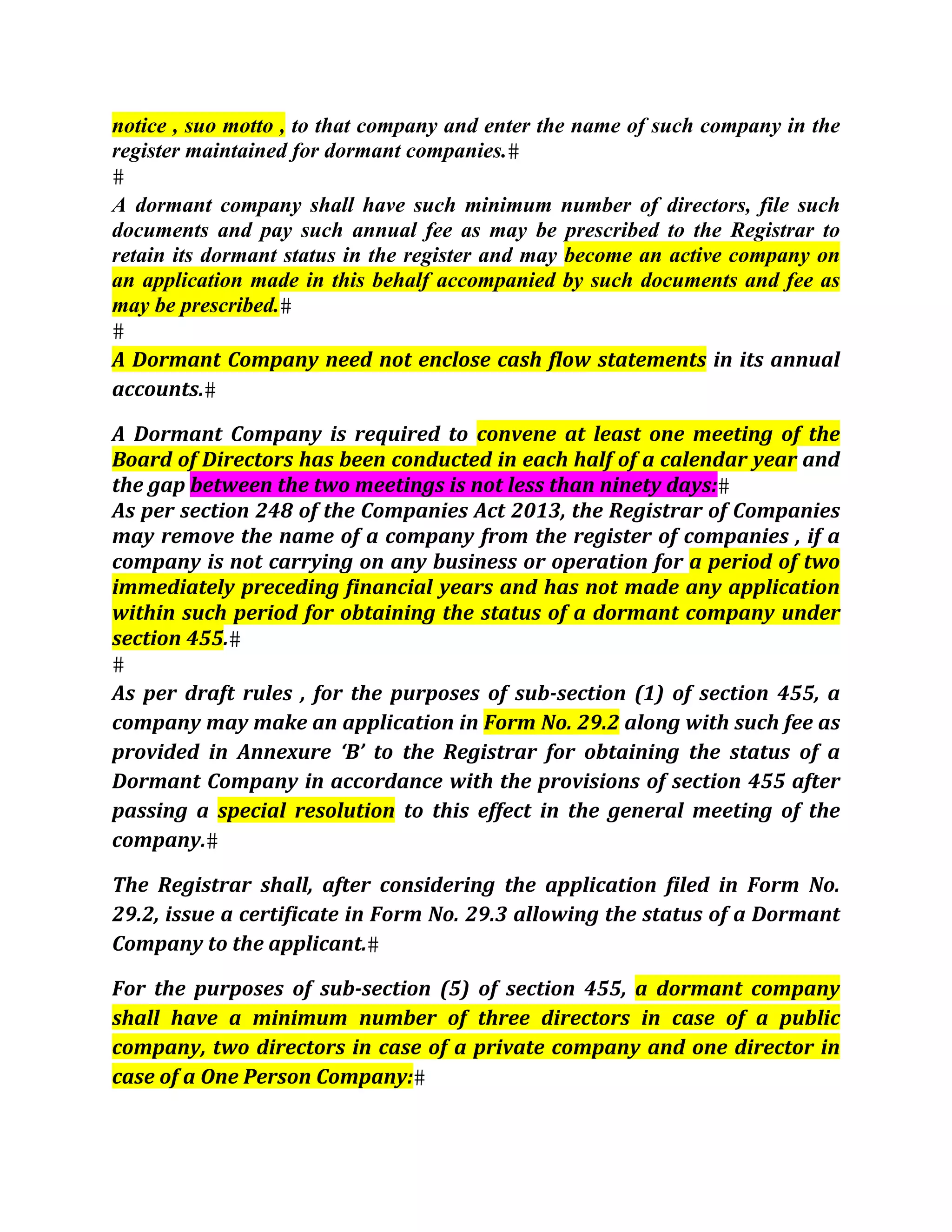 Dormant company under companies act 2013 | PDF