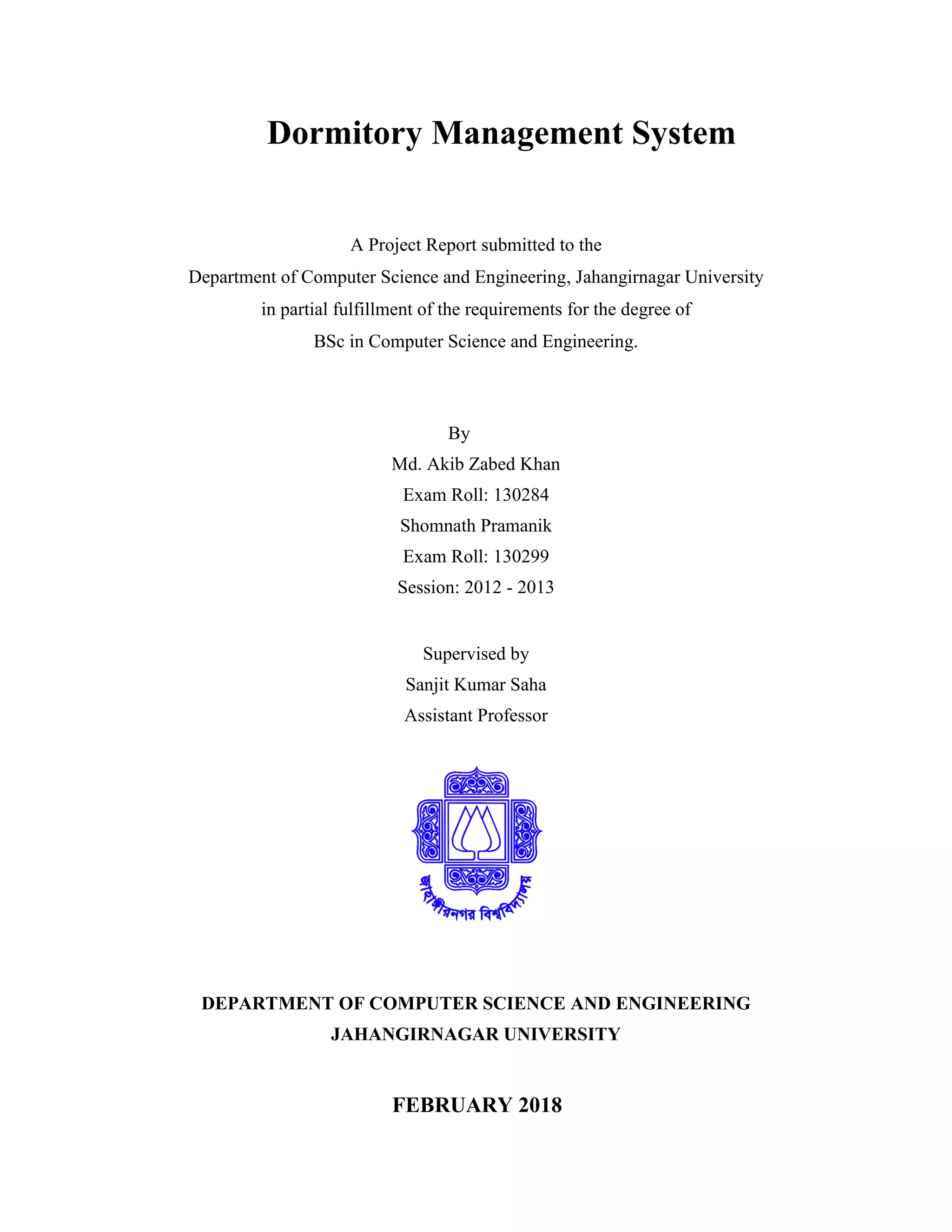 Dormitory management system project report | PDF