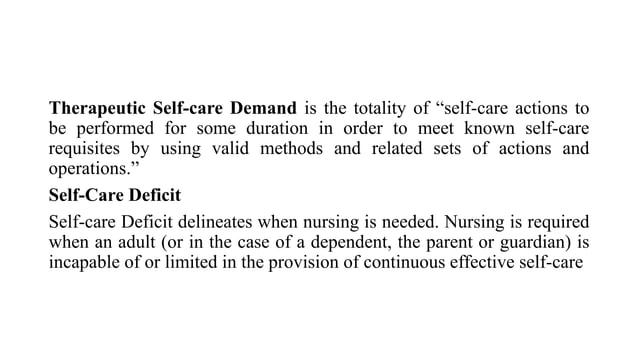 Dorothea Orem’s Theory; Self Care Deficit Theory | PPTX | Physical ...