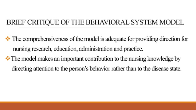 The Behavioral System Model - Dorothy.E.Johnson | PPTX