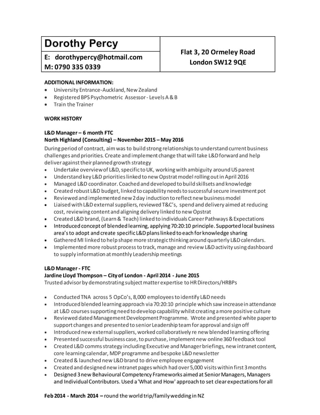 Dorothy percy 2016 cv | PDF