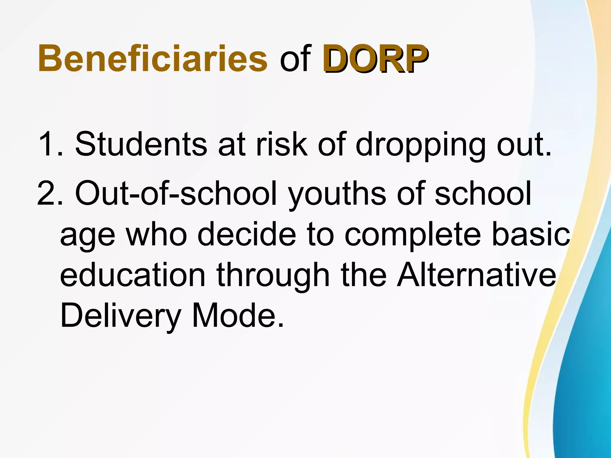 Drop Out Reduction Program | PPT