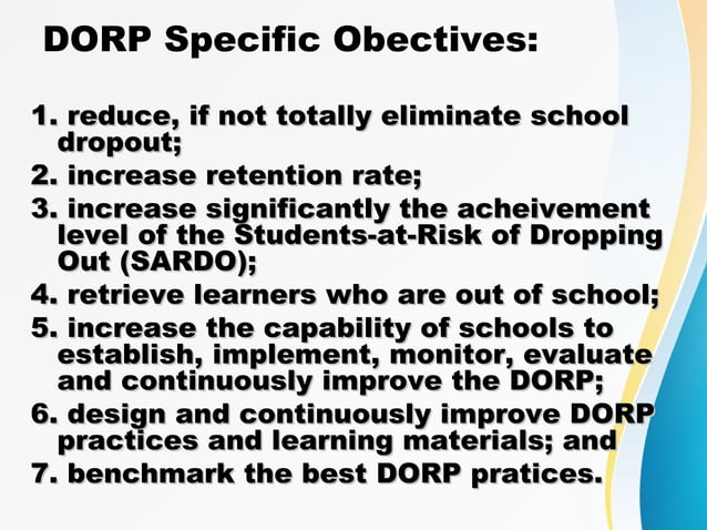 Drop Out Reduction Program | PPT | Primary Education | Education