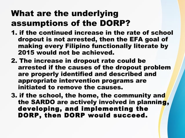 Drop Out Reduction Program | PPT | Primary Education | Education