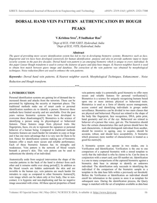 Dorsal hand vein pattern authentication by hough peaks | PDF