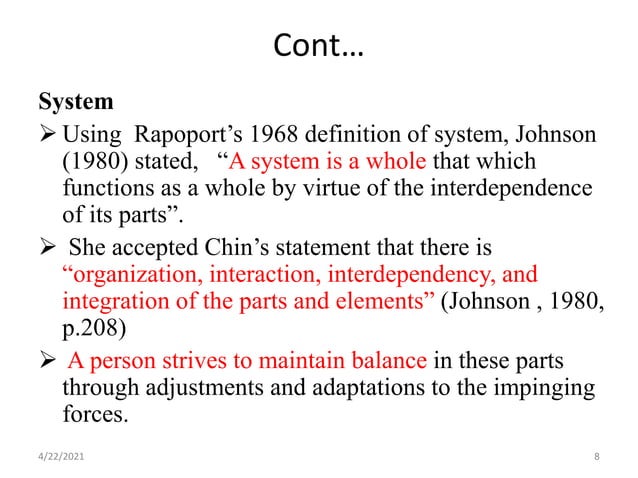 Dorothy e. Johnson behavioral system model JBSM 1 (2) | PPTX