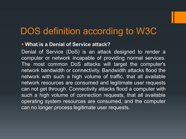 Denial of service attack | PPTX | Computer Networking | Computing